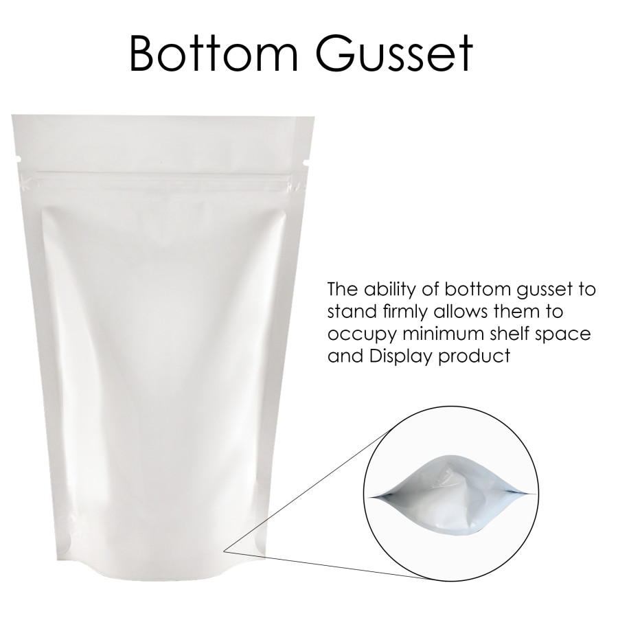 Buy Online 250g White Shiny Stand Up Pouch Bag With Zip Lock [sp4]